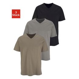 H.I.S. H.I.S Herren T-Shirt &raquo;mit V-Ausschnitt, V-neck, Unterziehshirt&laquo; Packung, 3er-Pack, 3 Stk. unifarben, V-neck, aus Baumwolle gr&uuml;n 5/M