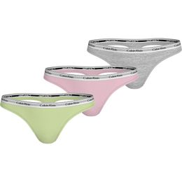 Calvin Klein Underwear Damen Tanga &raquo;3 PACK THONG (LOW-RISE)&laquo; 3 Stk. String low waist mit Logobund gr&uuml;n XL (42), 3 Stk.