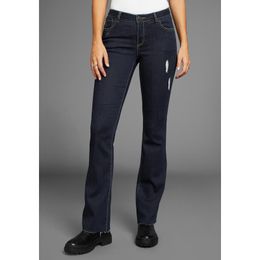 Arizona Damen Bootcut-Jeans &raquo;Ultra-Stretch&laquo; ausgestellte Beinform, modischer Used-Look, normale Leibh&ouml;he blau 40, N-Gr