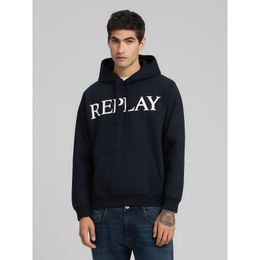Replay Herren Kapuzensweatshirt, mit gro&szlig;em Markenprint vorn blau M