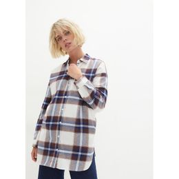bonprix Damen bonprix Flanellhemd Oversize Passform, aus Baumwolle, kariertes Muster blau 54, N-Gr