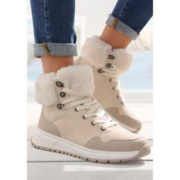 Lascana Damen Lascana Winterstiefelette &raquo;High Top Sneaker, Schn&uuml;rschuh, Boots, Stiefelette&laquo; aus wasserabweisendem Material mit Warmfutter VEGAN beige 