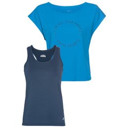 Fayn Sports Damen FAYN SPORTS Trainingsshirt &raquo;2-tlg. Shirt & Top&laquo; Spar-Set, 2 Stk. Top mit Ringerr&uuml;cken blau 48/50