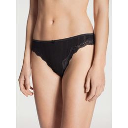 Calida Damen Calida H&uuml;ftslip &raquo;Etude Toujours&laquo; Nadelstreifen-Optik, florale Spitze, Regular-Cut, Jacquard, elastisch schwarz XS (36/38)