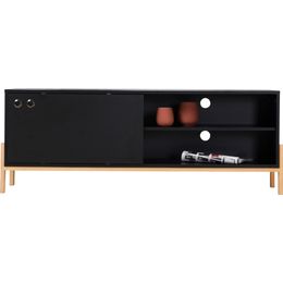 M&ouml;bilia Lowboard M&Ouml;BILIA "Melia", schwarz (schwarz, natur), B:140cm H:51,5cm T:35cm, MDF, Massivholz, Sideboards, Lowboard, Kommode mit Kabeldurchf&uuml;hrungen