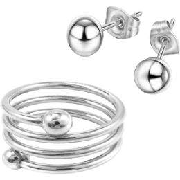Firetti Damen Schmuckset &raquo;Mulitpack Schmuck Geschenk Edelstahl Ring Paar Ohrstecker&laquo; (Set, 3 Stk. tlg.) silber