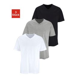 H.I.S. H.I.S Herren T-Shirt &raquo;mit V-Ausschnitt, V-neck, Unterziehshirt&laquo; Packung, 3er-Pack, 3 Stk. unifarben, V-neck, aus Baumwolle schwarz-wei&szlig; 4/S