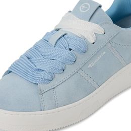 Tamaris Damen Plateausneaker , Freizeitschuh, Halbschuh, Schn&uuml;rschuh mit seitlichem Logoschriftzug blau 38