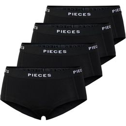 Pieces Damen Pieces Hipster &raquo;PCLOGO LADY 4 PACK SOLID NOOS BC&laquo; Packung, 4er-Pack, 4 Stk. Baumwollmischung schwarz XS (34), 4 Stk.