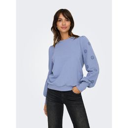 Only Damen Only Sweatshirt &raquo;ONLFEMME L/S PUFF EMBROIDERY UB SWT&laquo;, mit Puff&auml;rmeln mit wundersch&ouml;ner Lochstickerei blau XS (34)