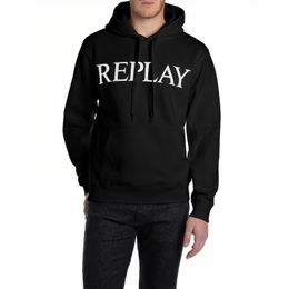 Replay Herren Kapuzensweatshirt, mit gro&szlig;em Markenprint vorn schwarz L