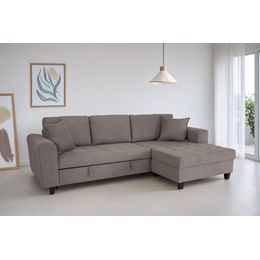 Ecksofa TRENDS BY HG "Moritz L-Form, B: 265 cm", d517 enjoy new 46 pewter, B:265cm H:86cm T:150cm, 92% Polyester;8% Nylon, Sofas, Ecksofa, mit Bettfunktion, Bettkasten & Zierkissen