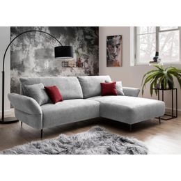 Ecksofa Home Affaire "Amarena L-Form", silber, B:286cm H:96cm T:178cm, 100% Polyester, Sofas, Ecksofa, inklusive Armlehnenverstellfunktion, 4x Zierkissen gratis