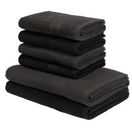 Handtuch Set OTTO HOME "Anna, 2 Duscht&uuml;cher 70x140, 4 Handt&uuml;cher 50x100", anthrazit, schwarz, Walkfrottee, Walkfrottee, Obermaterial: 100% Baumwolle, Handtuch-Sets, Handtuch-Set, gestreifte Bord&uuml;re, weich, 100% Baumwolle, zweifarbig