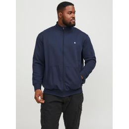 Jack & Jones PlusSize Sweatshirt "JJEPAULOS SWEAT ZIP NOOS PLS", Herren, Gr. 3XL, blau (navy blazer), angeraute Sweatware, Obermaterial: 50% Baumwolle, 50% Polyester, JACK & JONES PLUSSIZE, regular fit normal, hoch geschlossener Ausschnitt, B&uuml;ndchen, Sweatshirts Sweatshirt
