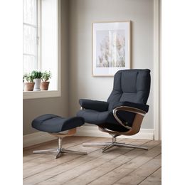 Relaxsessel stressless "Mayfair", blau (shadow blau paloma), B:83cm H:102cm T:74cm, Leder PALOMA: PALOMA ist ein durchgef&auml;rbtes Semianilin-M&ouml;belleder mit nat&uuml;rlicher Narbung., Sessel, Relaxsessel, mit Hocker, mit Cross Base, Gr&ouml;&szlig;e S, M & L, Holzakzent Eiche