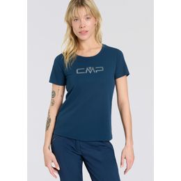 Funktionsshirt CMP "WOMAN CO T-SHIRT", Damen, Gr. 34, blau (blau, grau), Single Jersey, Obermaterial: 100% Polyester, normal, Rundhals, eingesetzt eingefasste Kante, Shirts Funktionsshirt, Kurzarm, Rundhalsausschnitt, f&uuml;r Wandern und sportliche Aktivit&auml;ten