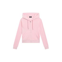 Kapuzennickijacke Juicy Couture "ROBERTSON HOODIE . Damen", Damen, Gr. M, almond blossom, Samt, 95% Polyester, 5% Elasthan, slim fit taillenlang, Jacken, Trainingsjacke Damen, Sweatjacke mit Kapuze, Velour, mit Glitzer, Sale