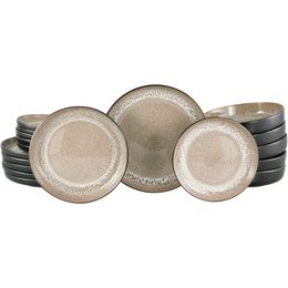 Teller-Set OTTO HOME "modernes Geschirr-Set, Service Novalee", beige (schwarz, beige), 18 Stk., Steinzeug, Geschirr-Sets, hohe Haltbarkeit, sp&uuml;lmaschinen- & mikrowellengeeignet, Reaktivglasur