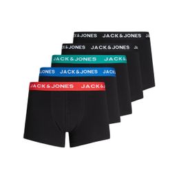 Jack & Jones Boxer JACK & JONES "JACHUEY im F&uuml;nferpack mit toniger Naht und elastischem Bund", Herren, Gr. L, 5 Stk., blau (electric blau lemonade), Jersey, Obermaterial: 95% Baumwolle, 5% Elasthan, bedruckt, unifarben mit Farbeinsatz, k&ouml;rpernah, Unterhosen, unifarben, modisch, eng anliegend, Baumwollmischung