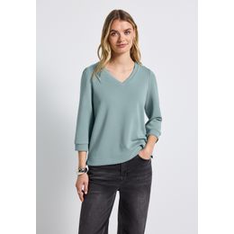 3/4-Arm-Shirt Street One, Damen, Gr. 38, blau (arona blau), Stoff, 46% Modal, 46% Polyester, 8% Elasthan, unifarben, normal normal, V-Ausschnitt, B&uuml;ndchen, Shirts 3/4-Arm-Shirt, mit Raffungen an den Schultern