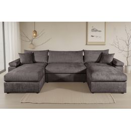Wohnlandschaft Collection AB "Cosy U-From, Breite 309 cm", anthrazit, B:309cm H:46cm T:162cm, 100%Polyester, Sofas, Wohnlandschaft, mit 2 Ottomane, Sitzaufbau im Sandwich-Federkern mit Kaltschaumauflage