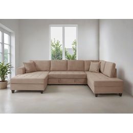 Wohnlandschaft TRENDS BY HG "Moritz U-Form, B: 324 cm", b809 zoom 4 toffee, B:324cm H:86cm T:178cm, 92% Polyester;8% Nylon, Sofas, Wohnlandschaft, mit Bettfunktion, Bettkasten & Zierkissen