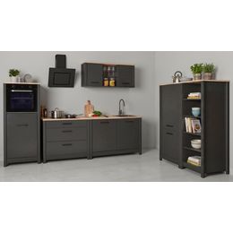 K&uuml;chenzeile Inter Link "Veneto", k&uuml;che: grau, front: anthrazit, korpus: anthrazit, eiche artisan nachbildung, arbeitsplatte: eiche artisan nachbildung, B:430cm H:167cm T:60cm, Komplettk&uuml;chen-Sets, K&uuml;chenzeile, Ohne E-Ger&auml;te f&uuml;r Sp&uuml;lmaschine Kochfeld Backofen K&uuml;hlschrank B: 430 cm