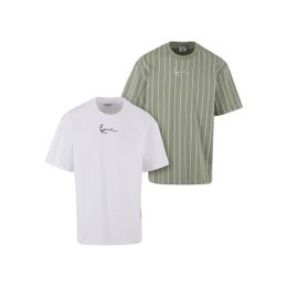 T-Shirt Karl Kani "Karl Kani Small Signature Essential Tee 2 Pack", Damen, Gr. S, wei&szlig;, gr&uuml;n, 100% Baumwolle, gestreift, normal, Rundhals, Shirts T-Shirt