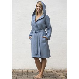 Damenbademantel Framsohn FROTTIER "Waffelpiqu&eacute;" Gr. L, blau (dunkelblau), L:100cm, Baumwolle, Hausm&auml;ntel, mit feiner Wabenstruktur