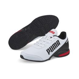 Sneaker Puma "EQUATE SL", Damen, Gr. 45, Puma wei&szlig;, Puma schwarz, high risk rot, Synthetik, Schuhe Sneaker, herausnehmbare Innensohle, SOFTFOAM+ D&auml;mpfungstechnologie