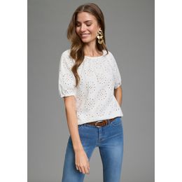 Schlupfbluse Laura Scott, Damen, Gr. 46, wei&szlig;, Web, Obermaterial: 100% Baumwolle, unifarben, mit Gummizug, Blusen Schlupfbluse, mit echter Lochstickerei, aus Baumwolle