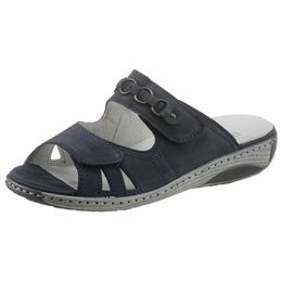 Waldl&auml;ufer Pantolette WALDL&Auml;UFER "GARDA", Damen, Gr. 8 (42), blau (dunkelblau), Nubukleder, Schuhe Pantolette, Keilabsatz, Sommerschuh, Schlappen mit Schmuckapplikation, Weite G