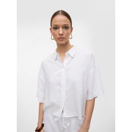 V&eacute;ro Moda Hemdbluse VERO MODA "VMLINN LINEN 2/4 SHORT SHIRT WVN NOOS", Damen, Gr. XL, wei&szlig; (snow wei&szlig;), Web, Obermaterial: 55% Leinen, 45% Viskose, unifarben, regular fit, Blusen Hemdbluse