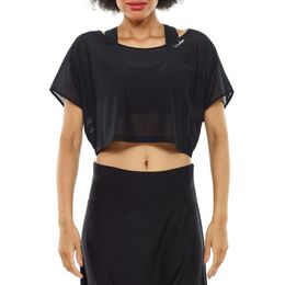 Oversize-Shirt WINSHAPE "DT106", Damen, Gr. M, schwarz (schwarz, mesh), 80% Polyester, 20% Elasthan, U-Boot-Ausschnitt, Shirts Oversize Shirt T-Shirt, Mesh