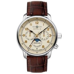 Zeppelin Herrenuhr 100 Jahre Mediterran&eacute;e Mondphase Creme / Braun / Silber | Gr.: onesize