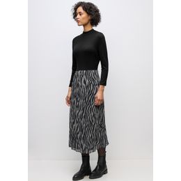 Midikleid Street One, Damen, Gr. 44, EURO-Gr&ouml;&szlig;en, schwarz, Web, Oberteil: 97% Viskose, 3% Elasthan. Unterteil: 100% Polyester. Unterrock: 100% Viskose, normal wadenlang, Rundhals, abgesteppt, Kleider Midikleid, mit Zebramuster