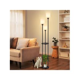 ZMH Stehlampe in schwarz 3-flammige E27 mit Stoff Lampenschirm | Gr.: onesize