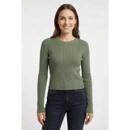 Rundhalspullover QS, Damen, Gr. S (36), gr&uuml;n (khaki), Feinripp, Obermaterial: 70% Viskose, 30% Polyamid, unifarben, normal h&uuml;ftbedeckend, Rundhals, Pullover Rundhalspullover, mit Rundhals und Feinripp, langarm