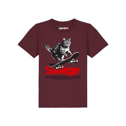 Watabout.kids T-Shirt 'Savage Cat' Jungen Gr&ouml;&szlig;e 128 rot / bordeaux / schwarz / wei&szlig;