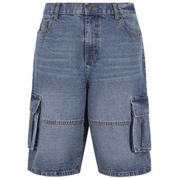 Shorts Urban Classics "Urban Classics Relaxed Denim Cargo Shorts", Herren, Gr. 33, Normalgr&ouml;&szlig;en, mid tiefblau washed, 100% Baumwolle, unifarben, relaxed fit, Hosen Shorts