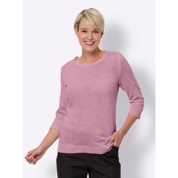 3/4 Arm-Pullover Classic Basics "Rundhals-Pullover", Damen, Gr. 50, rosa (ros&eacute;), 100% Polyacryl, unifarben, Pullover