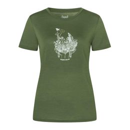 super.natural Merino T-Shirt FLOWERHANDS in gr&uuml;n | Gr.: S