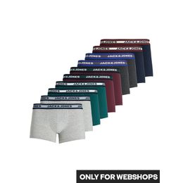 Jack & Jones Boxershorts JACK & JONES "JACFLOWER Microfiber mit Logobund, Blumenprint und Stretchkomfort", Herren, Gr. L, 10 Stk., blau (dunkelgrau melange detail:sea moss, port royal, navy, lgm, dgm, sea moss, port royal, navy blazer, lgm), Jersey, Obermaterial: 95% Baumwolle, 5% Elasthan, meliert, unifarben mit Farbeinsatz, k&ouml;rpernah, Unterhosen, eng anliegend, Microfaser, schnelltrocknend