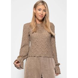 SASSYCLASSY Langarm Spitzenshirt mit Volant&auml;rmeln in Taupe | Gr.: M