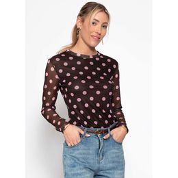 SASSYCLASSY Mesh Langarmshirt mit gro&szlig;en Punkten in Rosa | Gr.: L