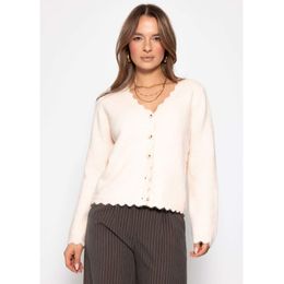 SASSYCLASSY Strickjacke mit Bogenkante in Offwhite | Gr.: M