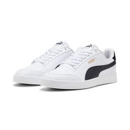 Sneaker Puma "SHUFFLE", Damen, Gr. 44,5, Puma wei&szlig;, Puma schwarz, Puma team gold, Synthetik, kontrastfarbene Details, mehrfarbig, Schuhe Sneaker, mit perforiertem Obermaterial, atmungsaktiv, mit SOFTFOAM+ D&auml;mpfung