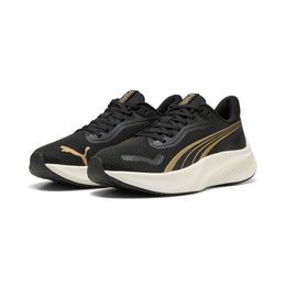 Laufschuh Puma "POUNCE LITE", Damen, Gr. 41, schwarz (Puma gold, Puma schwarz), Textil, Schuhe Laufschuh, mit PROTREAD Gummilaufsohle, mit SOFTFOAM+ D&auml;mpfungstechnologie