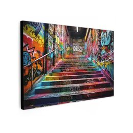 OnlyWow Leinwand Bilder Bunte Treppe | Gr.: 40 x 30 cm
